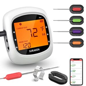 wireless meat thermometer with 4 probes digital grill thermometer, bluetooth grill bbq meat thermometer kitchen meat (white)