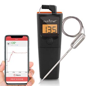 nutrichef bluetooth grill bbq meat thermometer digital wireless grill thermometer, timer, alarm, 150 ft barbecue cooking kitchen food meat thermometer for smoker, oven