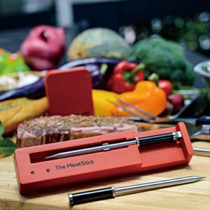 MeatStick Xtender Set (Red) | Smart Meat Thermometer with Bluetooth | 300ft Wireless Range | for BBQ, Kitchen, Smoker, Air Fryer, Deep Frying, Oven, Sous Vide, Grill, Rotisserie