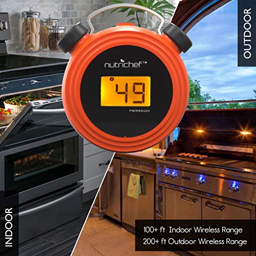 Smart Bluetooth BBQ Grill Thermometer - Digital Display, Stainless Dual Probes Safe to Leave in Outdoor Barbecue Meat Smoker - Wireless Remote Alert iOS Android Phone WiFi App - NutriChef PWIRBBQ60