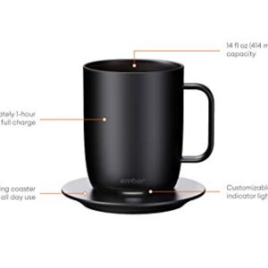 Ember Temperature Control Smart Mug, 14 oz, 1-hr Battery Life, Black - App Controlled Heated Coffee Mug