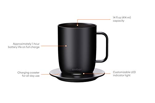 Ember Temperature Control Smart Mug, 14 oz, 1-hr Battery Life, Black - App Controlled Heated Coffee Mug