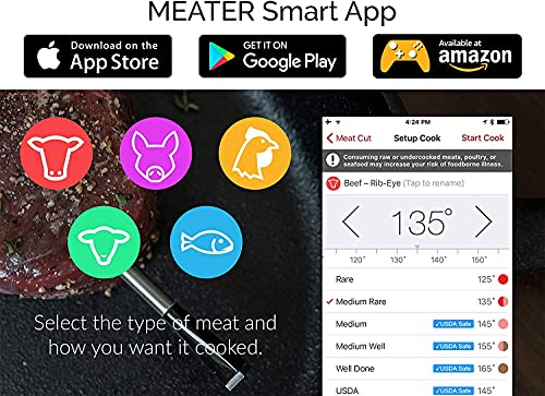 New MEATER Plus 165ft Long Range Smart Wireless Meat Thermometer for The Oven Grill Kitchen BBQ Smoker Rotisserie with Bluetooth and WiFi Digital Connectivity Bundled with HogoR Apron