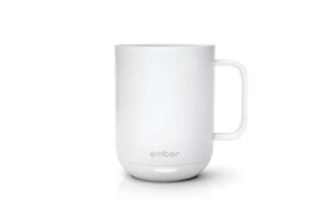 ember temperature control smart mug, 10 ounce, 1-hr battery life, white – app controlled heated coffee mug