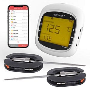 wireless bluetooth bbq digital thermometer – upgraded stainless smart dual grill probes w/ remote alert, safe to use in outdoor barbecue meat smoker, works w/ ios android phone – nutrichef