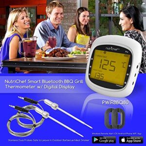 Wireless Bluetooth BBQ Digital Thermometer - Upgraded Stainless Smart Dual Grill Probes w/ Remote Alert, Safe to Use in Outdoor Barbecue Meat Smoker, Works w/ iOS Android Phone - NutriChef