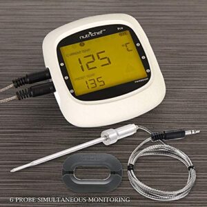 Wireless Bluetooth BBQ Digital Thermometer - Upgraded Stainless Smart Dual Grill Probes w/ Remote Alert, Safe to Use in Outdoor Barbecue Meat Smoker, Works w/ iOS Android Phone - NutriChef