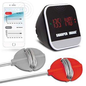 sharper image bluetooth smartphone grill thermometer, ios/android capability w/app, meat probes plus pairing indicator ensure doneness, easy read digital display, heat resistant, great for bbqs/oven