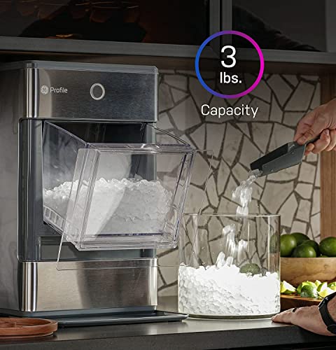 GE Profile Opal | Countertop Nugget Ice Maker with Side Tank | Portable Ice Machine with Bluetooth Connectivity | Smart Home Kitchen Essentials | Stainless Steel Finish | Up to 24 lbs. of Ice Per Day