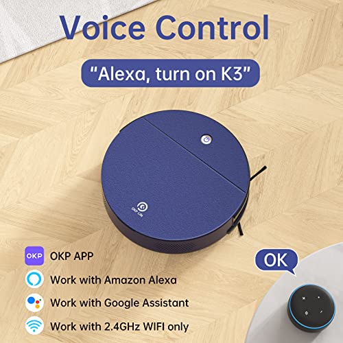 OKP K3 Robot Vacuum Cleaner,Robotic Vacuum Cleaner with Self-Charging and 2000 Pa Strong Suction, Voice Control for Hardfloor and Carpet,Blue