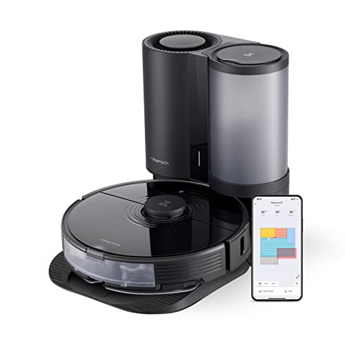 roborock S7+ Robot Vacuum and Sonic Mop with Self-Empty Dock, Stores up to 60-Days of Dust, Auto Lifting Mop, Ultrasonic Carpet Detection, 2500Pa Suction, Black