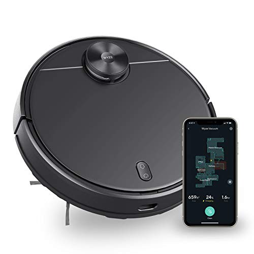 WYZE Lidar Mapping Robot Vacuum, Avoids Obstacles, Wi-Fi Connected, 110min Runtime, Works with Alexa, Multi-Surface Cleaning, Black