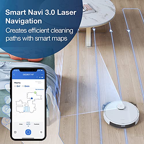 ECOVACS Deebot OZMO N7 Robot Vacuum and Mop Cleaner, Laser Navigation, Lidar-Assisted Object Avoidance, 2300Pa Suction, Multi-Floor Map, Selective Room Cleaning, No-go Zones and No-mop Zones (White)