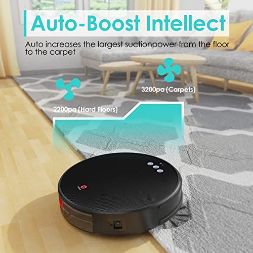 Lefant Robot Vacuum and Mop, Robotic Vacuum Cleaner with 3200Pa Suction, Smart Navigation, 150 Mins Runtime, Works with Alexa and Google Assistant, Self-Charging, Ideal for Pet Hair,Floor,Carpet（U180）