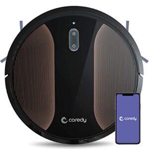 coredy r580 robot vacuum cleaner, wi-fi, app controls, work with alexa, sweep and mop, 2000pa strong suction, virtual boundary supported, slim, quiet robotic vacuum cleaner cleans hard floor to carpet