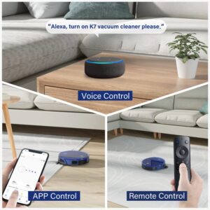 OKP K7 Robot Vacuum Cleaner, Strong Suction, 120Mins Runtime Robotic Vacuums, 4 Cleaning Modes, Works with Alexa/APP/WiFi, Automatic Vacuum Cleaner Robot for Hard Wood Floors and Low Pile Carpets