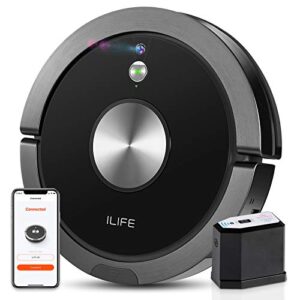 ilife a9 robot vacuum cleaner, wi-fi connected, cellular dustbin, strong suction, 2-in-1 roller brush, automatic self-charging, slim,quiet, works with alexa, for hard floors to medium-pile carpets.