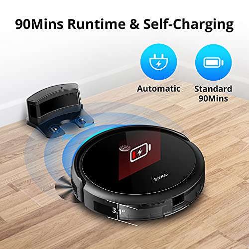 + 360 C50 Robot Vacuum Cleaner, Smart IR Remote Control, 2-in-1 Vacuum and Mop, 2600 Pa Strong Suction, 4 Cleaning Modes, Anti-Drop Sensors, Automatic Self Charging Robotic Vacuum Cleaner, Ultra-Thin