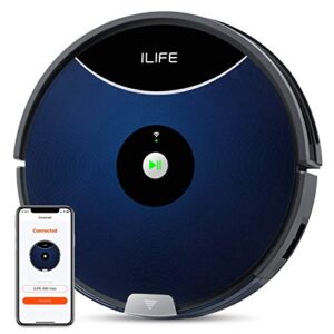 ilife a80 max robot vacuum cleaner, 2000pa max suction, wi-fi connected, works with alexa, 2-in-1 roller brush, self-charging, slim and quiet, ideal for pet hair, hard floor and medium pile carpet.