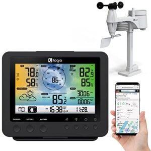 logia 5-in-1 wi-fi weather station | indoor/outdoor remote monitoring system shows temperature, humidity, wind speed/direction, rain & more | wireless led color console w/forecast data, alarm, alerts