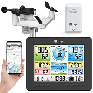 logia 7-in-1 wi-fi weather station with solar | indoor/outdoor remote monitoring system, temperature humidity wind speed/direction rain uv & more, wireless color console w/forecast data, alarm, alerts