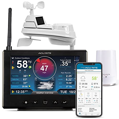 AcuRite Iris (5-in-1) Professional Weather Station with High-Definition Display, Built-In Barometer, and AcuRite Access for Remote Monitoring and Alerts, Compatible with Amazon Alexa, Black (01151M)