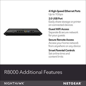 NETGEAR Nighthawk X6 Smart Wi-Fi Router (R8000) - AC3200 Tri-band Wireless Speed (Up to 3200 Mbps) | Up to 3500 Sq Ft Coverage & 50 Devices | 4 x 1G Ethernet and 2 USB ports | Armor Security