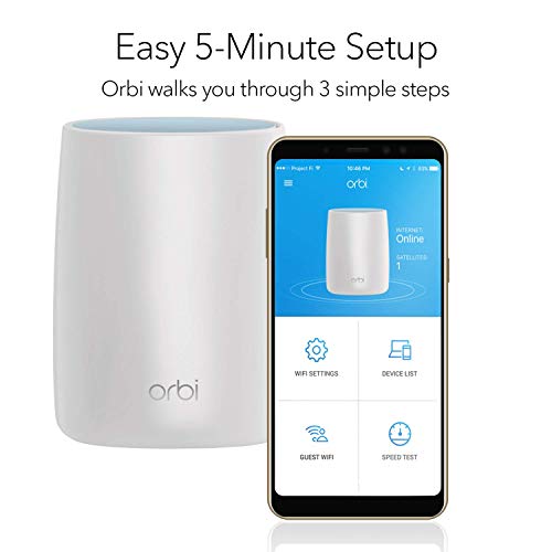 NETGEAR Orbi Tri-band Whole Home Mesh WiFi System with 3Gbps Speed (RBK50) – Router & Extender Replacement Covers Up to 5,000 sq. ft., 2-Pack Includes 1 Router & 1 Satellite White