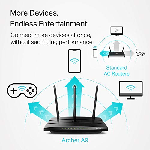 TP-Link AC1900 Smart WiFi Router (Archer A9) - High Speed MU-MIMO Wireless Router, Dual Band, Gigabit, VPN Server, Beamforming, Smart Connect, Works with Alexa, Black