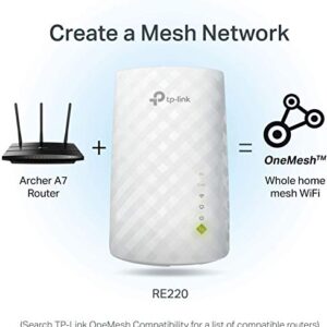 TP-Link AC750 WiFi Extender (RE220), Covers Up to 1200 Sq.ft and 20 Devices, Up to 750Mbps Dual Band WiFi Range Extender, WiFi Booster to Extend Range of WiFi Internet Connection