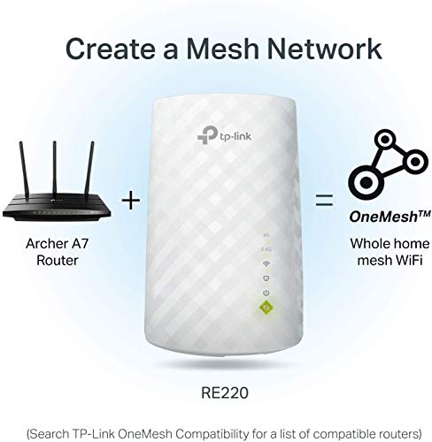 TP-Link AC750 WiFi Extender (RE220), Covers Up to 1200 Sq.ft and 20 Devices, Up to 750Mbps Dual Band WiFi Range Extender, WiFi Booster to Extend Range of WiFi Internet Connection