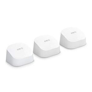 amazon eero 6 mesh wi-fi system | supports speeds up to 500 mbps | connect to alexa | coverage up to 4,500 sq. ft. | 3-pack, one router + two extenders, 2020 release