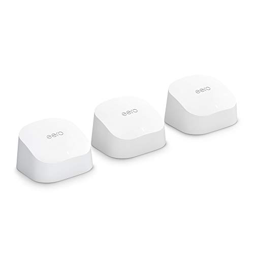 Amazon eero 6 mesh Wi-Fi system | Supports speeds up to 500 mbps | Connect to Alexa | Coverage up to 4,500 sq. ft. | 3-pack, one router + two extenders, 2020 release