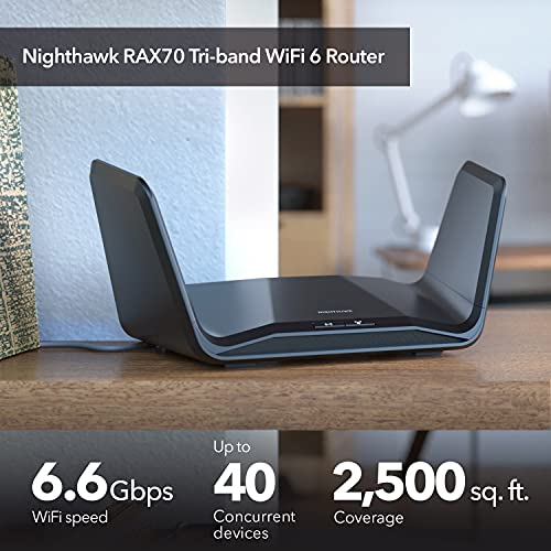 NETGEAR Nighthawk WiFi 6 Router (RAX70) 8-Stream Gigabit Router, AX6600 Tri-Band Wireless Speed (Up to 6.6 Gbps), Coverage Up to 2,500 sq.ft. and 40 Devices