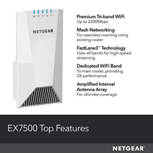 NETGEAR WiFi Mesh Range Extender EX7500 - Coverage up to 2300 sq.ft. and 45 devices with AC2200 Tri-Band Wireless Signal Booster & Repeater (up to 2200Mbps speed), plus Mesh Smart Roaming