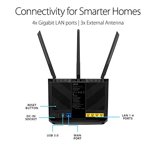 ASUS AC1750 WiFi Router (RT-ACRH18) - Dual Band Wireless Internet Router, Easy Setup, Parental Control, USB 3.0, AiRadar Beamforming Technology extends Speed, Stability & Coverage, MU-MIMO