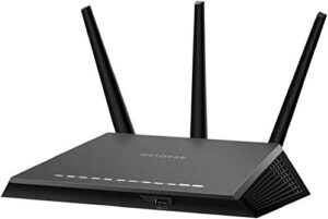 netgear nighthawk r7350 ac2400 router: fast beamforming wi-fi for gaming, 4k uhd streaming. 2400mbps, 2500 sq ft, qos, dual core, 2.4 + 5ghz, 5 x gigabit + usb 3.0 port, smart wifi router r7350-nas