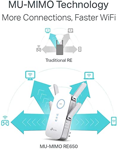 tp-link AC2600 Dual Band Wi-Fi Range Extender w/Gigabit Ethernet Port, Extends WiFi to Smart Home & Alexa Devices, 4x4 MU-MIMO (RE650) (Renewed)