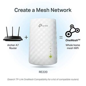 TP-Link AC750 WiFi Range Extender - Dual Band Cloud App Control Up to 750Mbps, One Button Setup Repeater, Internet Booster, Access Point Smart Home & Alexa Devices (RE220) (Renewed)