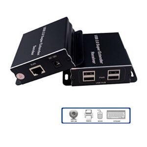 e-sds usb extender over cat5e/6 up to 196ft, usb2.0 over cat6 cat5e extender with 4 usb 2.0 ports, plug and play, no driver needed support all operating system, two web cameras work synchronously