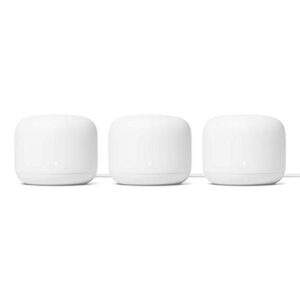 google nest wifi router 3 pack – 2nd generation 4×4 ac2200 mesh wi-fi routers with 6600 sq ft coverage (renewed) ( one router & two extenders)