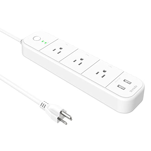 Tenda SP15 Smart WI-FI Plug Smart Power Strip, Surge Protector with 3 Individually Controlled Smart Outlets and 2 USB Ports, Surge Protection, Alexa Voice Control and Google Home, 1875W|15A|White