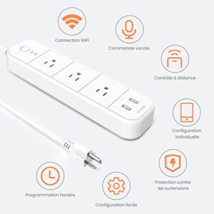 Tenda SP15 Smart WI-FI Plug Smart Power Strip, Surge Protector with 3 Individually Controlled Smart Outlets and 2 USB Ports, Surge Protection, Alexa Voice Control and Google Home, 1875W|15A|White