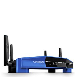 linksys wrt3200acm: ac3200 dual-band gigabit wi-fi router, beamforming tri-stream wireless signal, ethernet ports, mu-mimo (black, blue)