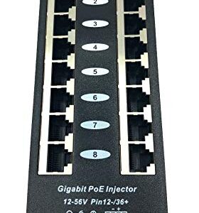 PoE Texas GPOE-8A-48v60w | 8 Port Gigabit Passive PoE Injector for PoE Cameras, IP Phones and WiFi Access Points | Includes 48 Volt 60 Watt Power Supply