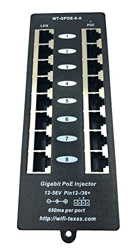 PoE Texas GPOE-8A-48v60w | 8 Port Gigabit Passive PoE Injector for PoE Cameras, IP Phones and WiFi Access Points | Includes 48 Volt 60 Watt Power Supply