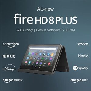 all-new amazon fire hd 8 plus tablet, 8” hd display, 32 gb, 3gb ram, 30% faster processor, and made for amazon wireless charging dock, (2022 release), gray