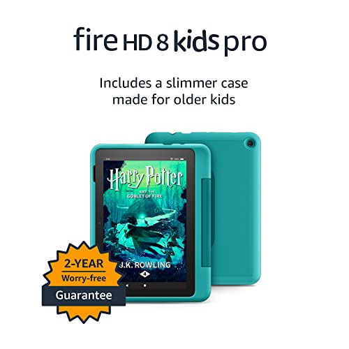 All-new Amazon Fire HD 8 Kids Pro tablet, 8" HD display, ages 6-12, 30% faster processor, 13 hours battery life, Kid-Friendly Case, 32 GB, (2022 release), Hello Teal