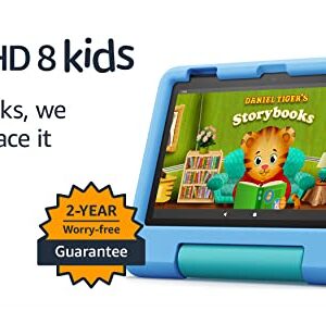 All-new Amazon Fire HD 8 Kids tablet, 8" HD display, ages 3-7, includes 2-year worry-free guarantee, Kid-Proof Case, 32 GB, (2022 release), Blue