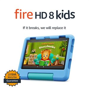 All-new Amazon Fire HD 8 Kids tablet, 8" HD display, ages 3-7, includes 2-year worry-free guarantee, Kid-Proof Case, 32 GB, (2022 release), Blue